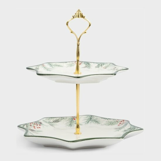 Подставка для пирожных Anna Lafarg Festival Еловые ветки 2 яруса, 25х20/24 см, керамика (ANLAF-FDH-0303-18)