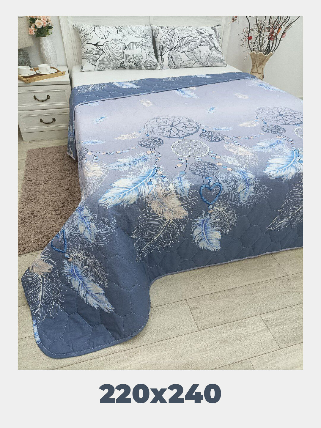 Kerimov Group покрывало, стеганое, хлопок 100%, цвет голубой/белый