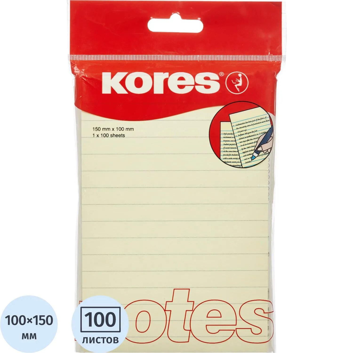 Стикеры Kores бум. для зам. 100х150 желтая 100л. линейка '46510