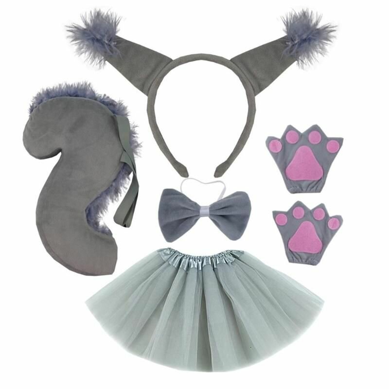 Головная повязка с ушками белки и хвостом для женщин в стиле аниме, Серый набор D