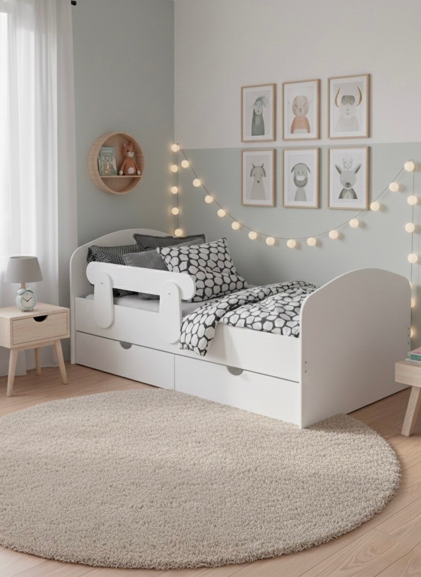 Кровать детская с ящиками 160*80, бортик в комплекте, ЛДСП, цвет белый