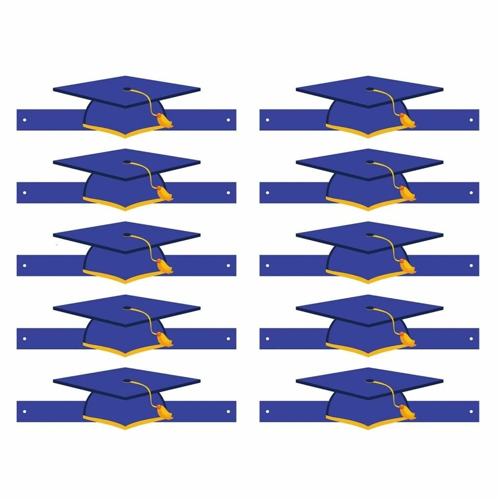 10 бумажных шапок для выпускного, Синий