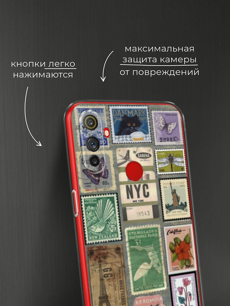 Силиконовый чехол на Realme C3 / Реалми C3 с принтом Коллаж из марок — фото 1