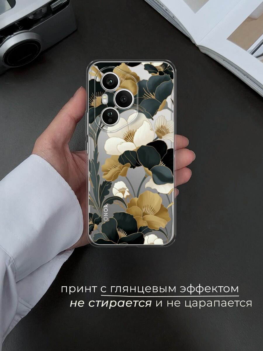 Чехол на Honor 400 Pro / Хонор 400 Про с принтом Золотые цветы — фото 1