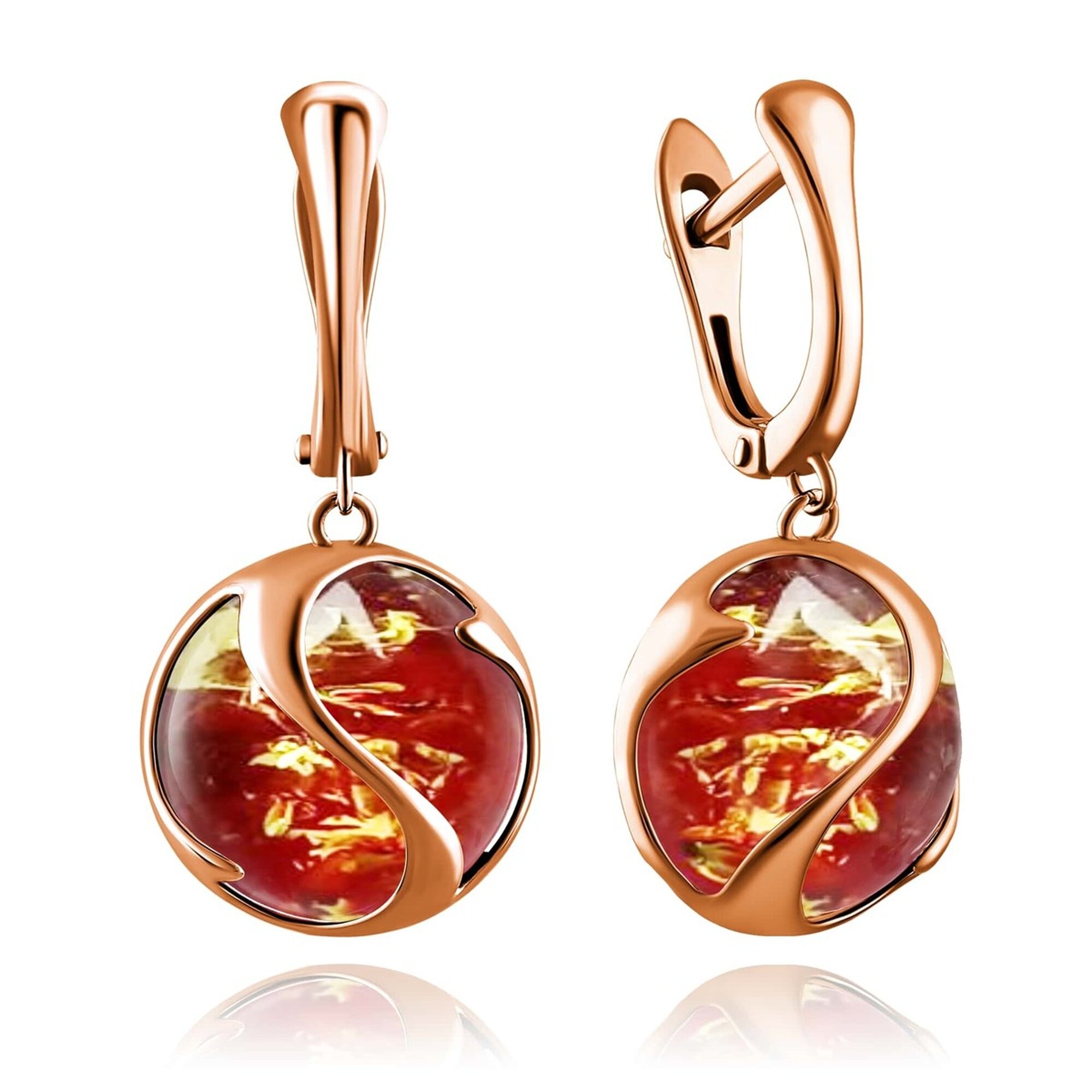 Серьги, серебро, 925 проба, золочение, янтарь