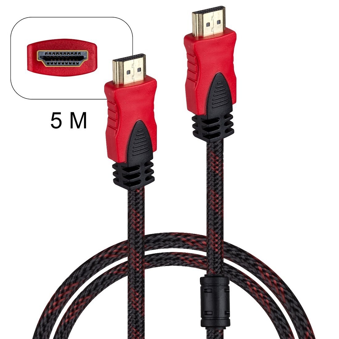 Кабель Cantell HDMI, 1.4V, HDTV, с фильтром, 5 м, черный c красным