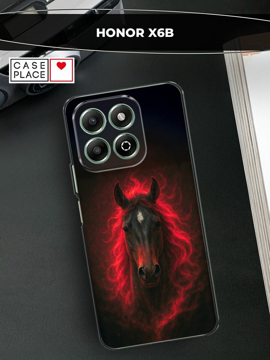 Чехол на Honor X6b / Хонор X6b с принтом Конь и огненная грива
