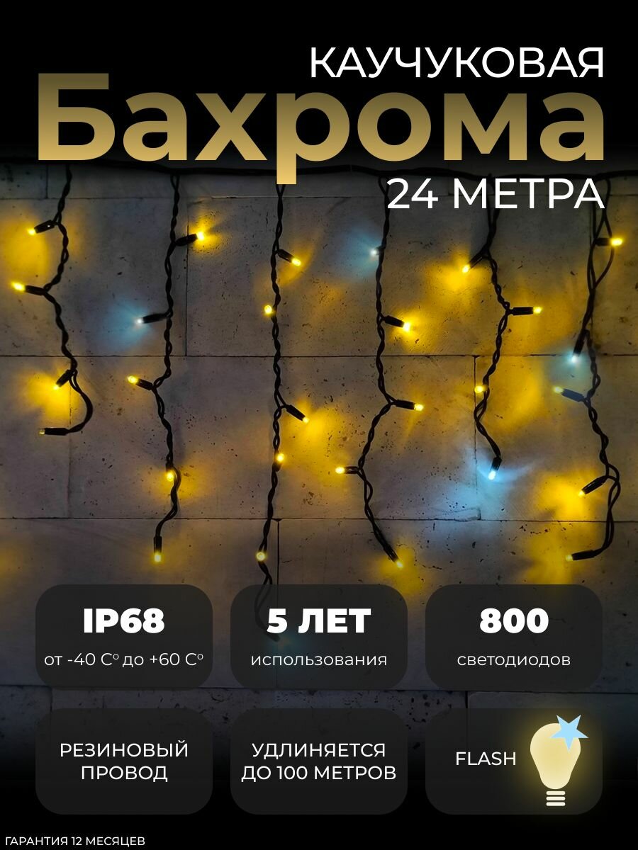 Бахрома 100 диодов черный провод ТБ + ХБ 24м