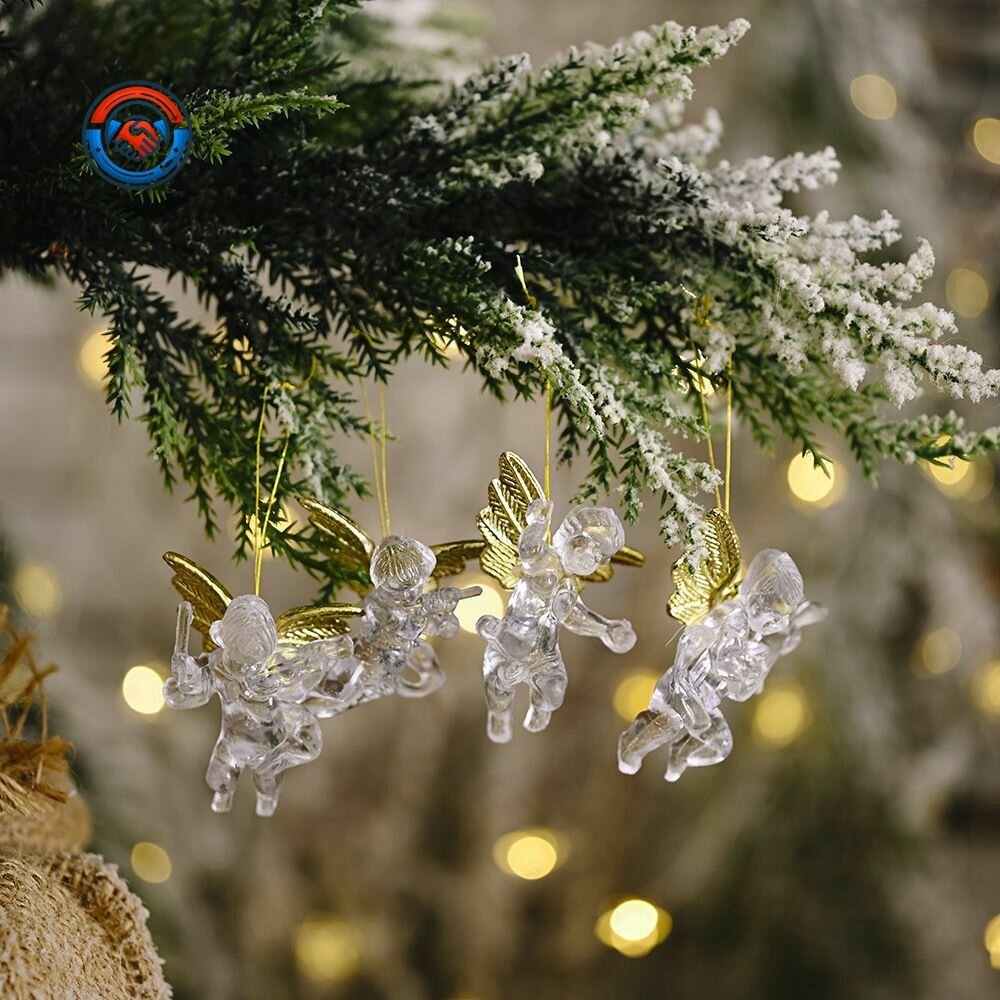 Набор из 8 прозрачных подвесок-ангелов для ёлки, акриловые рождественские украшения с золотым и серебряным шнуром, прочные небьющиеся украшения для декора дома и витрин