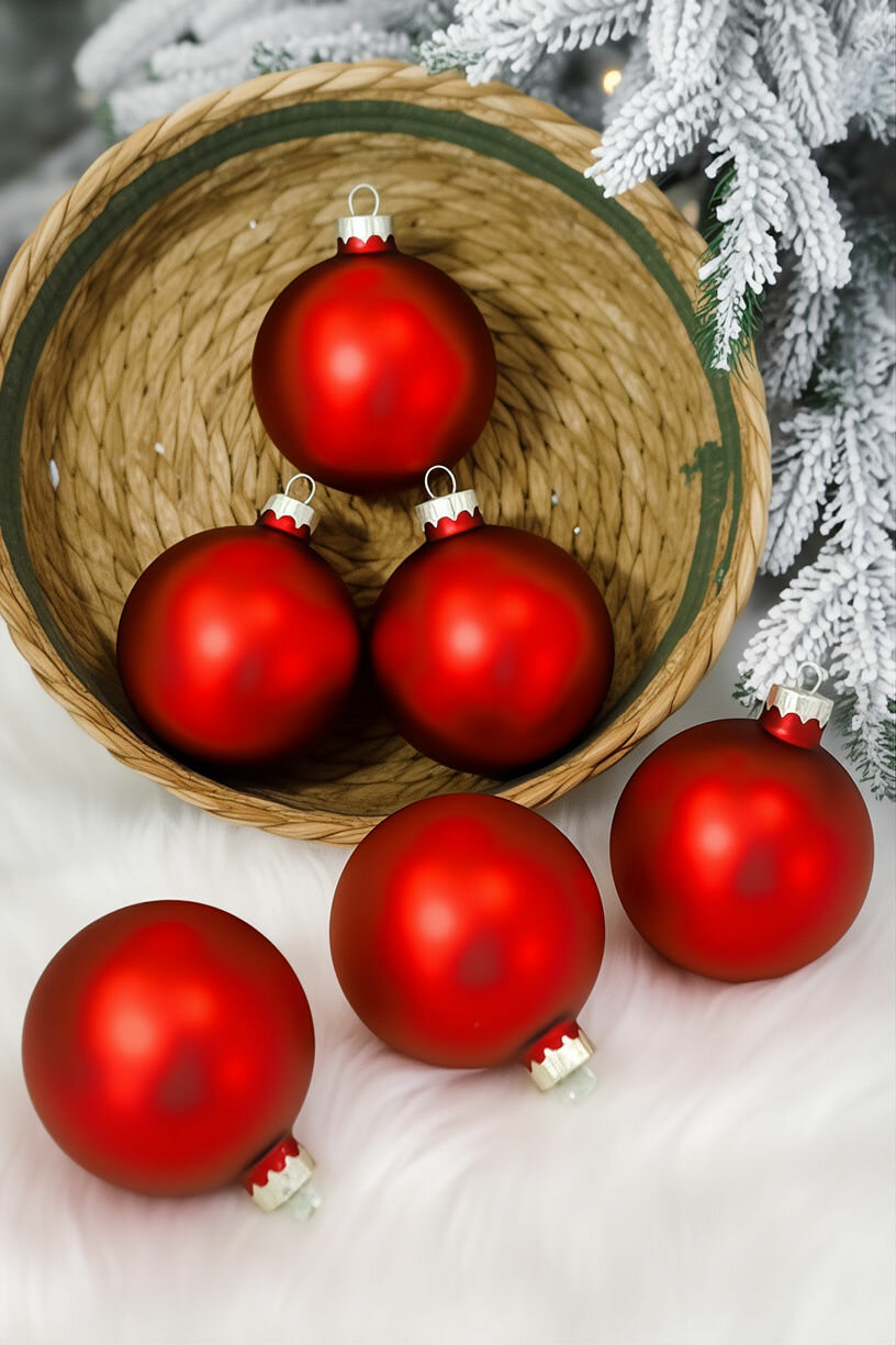 Набор стеклянных шаров матовых, цвет: красный, 80 мм, упаковка 6 шт, Winter Deco 5010008
