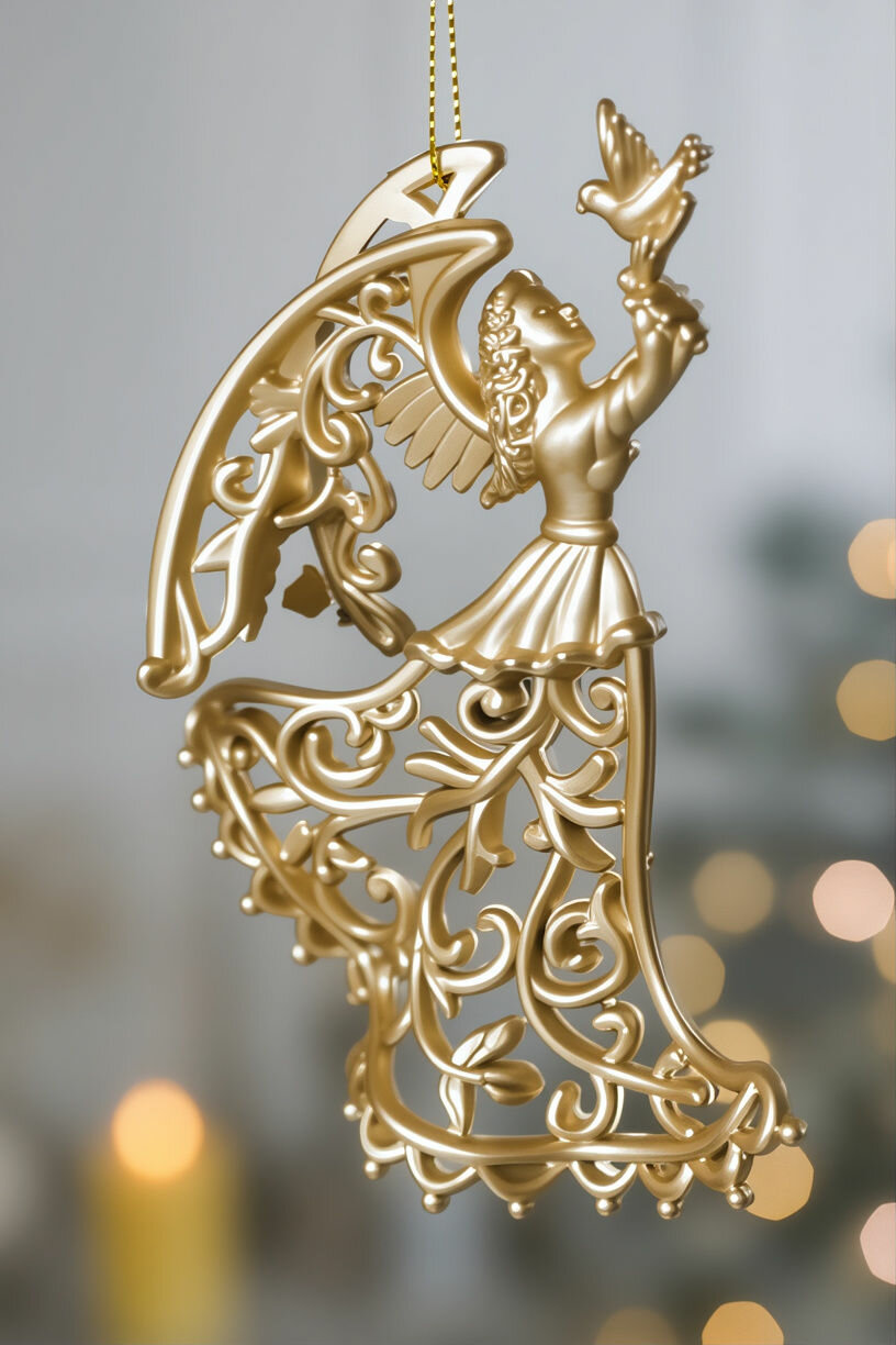 Ёлочная игрушка ангел 'золотое кружево', пластик, золотой, 13 см, Winter Deco 1000413