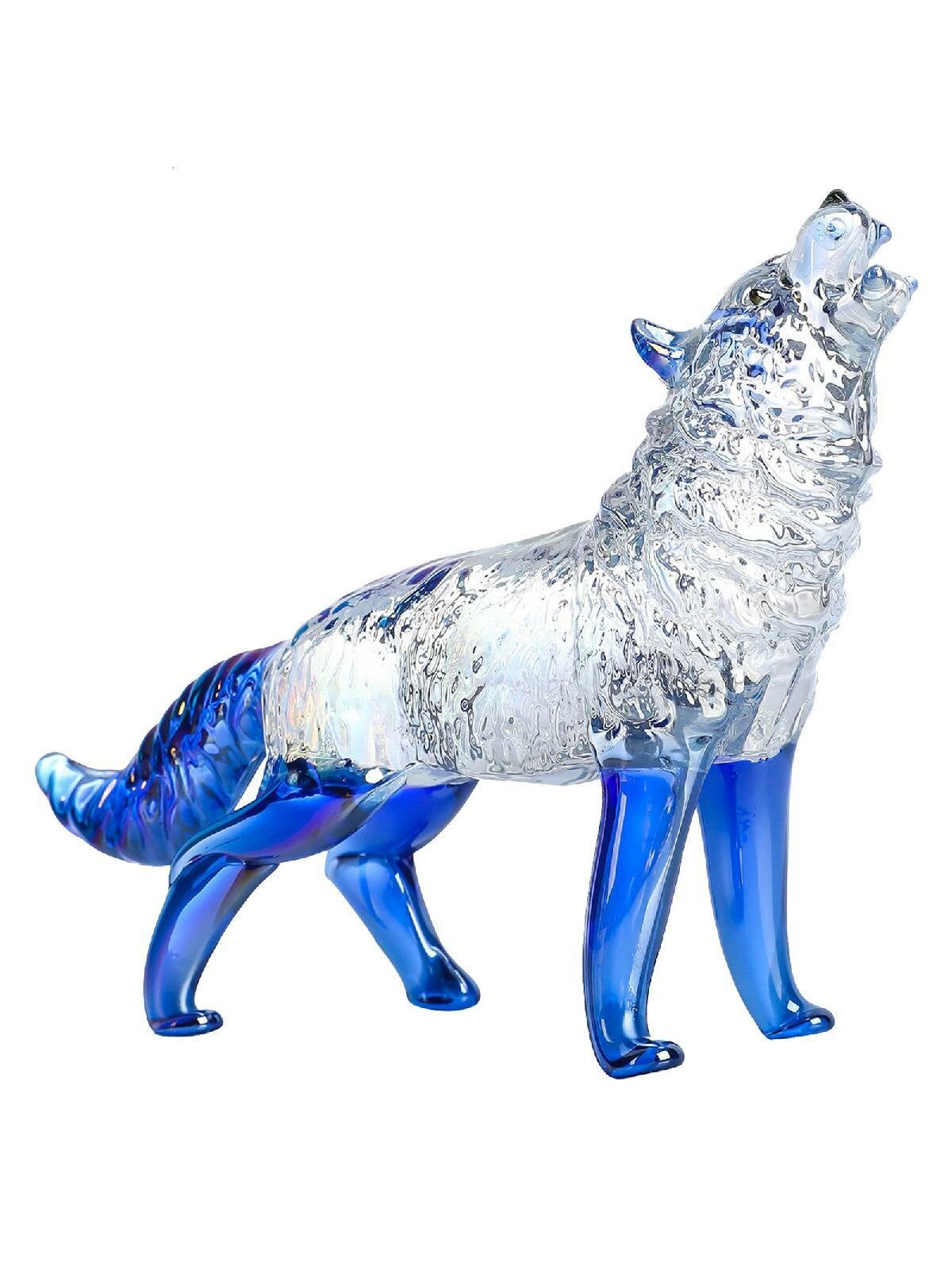Коллекционная скульптура животного, кристаллы, стеклянная статуэтка волка, статуя Воющего волка для любителей искусства