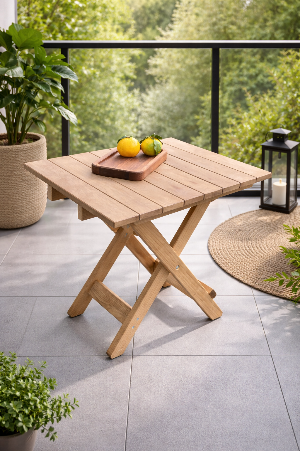 Столик деревянный раскладной дачный из массива березы SKOGUR для бани, на балкон, приставной, переносной