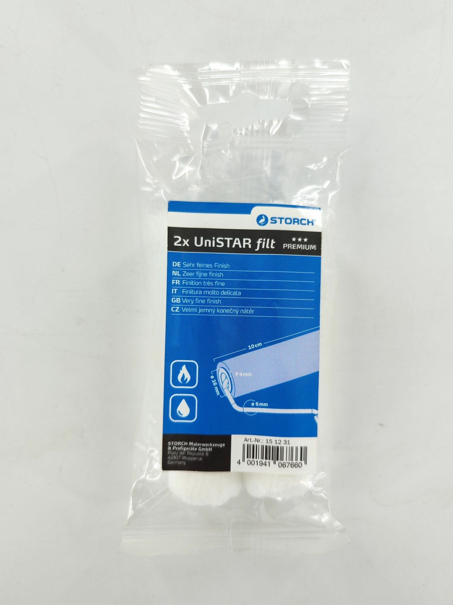 Набор из 2 мини-валиков Storch Premium UniStar Filt 151231 филт ворс 4мм (100*16мм)