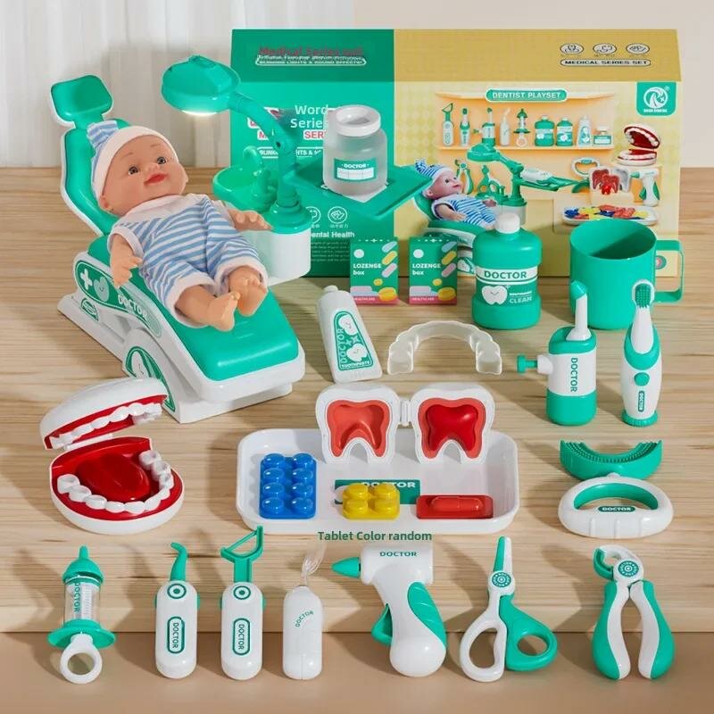 Набор для игрушечной роли врача-стоматолога и медсестры для детей, игрушки для игры в доктора с роликами мужского и женского пола, komplekt стоматологический [роскошно-зеленый] в подарочной коробке
