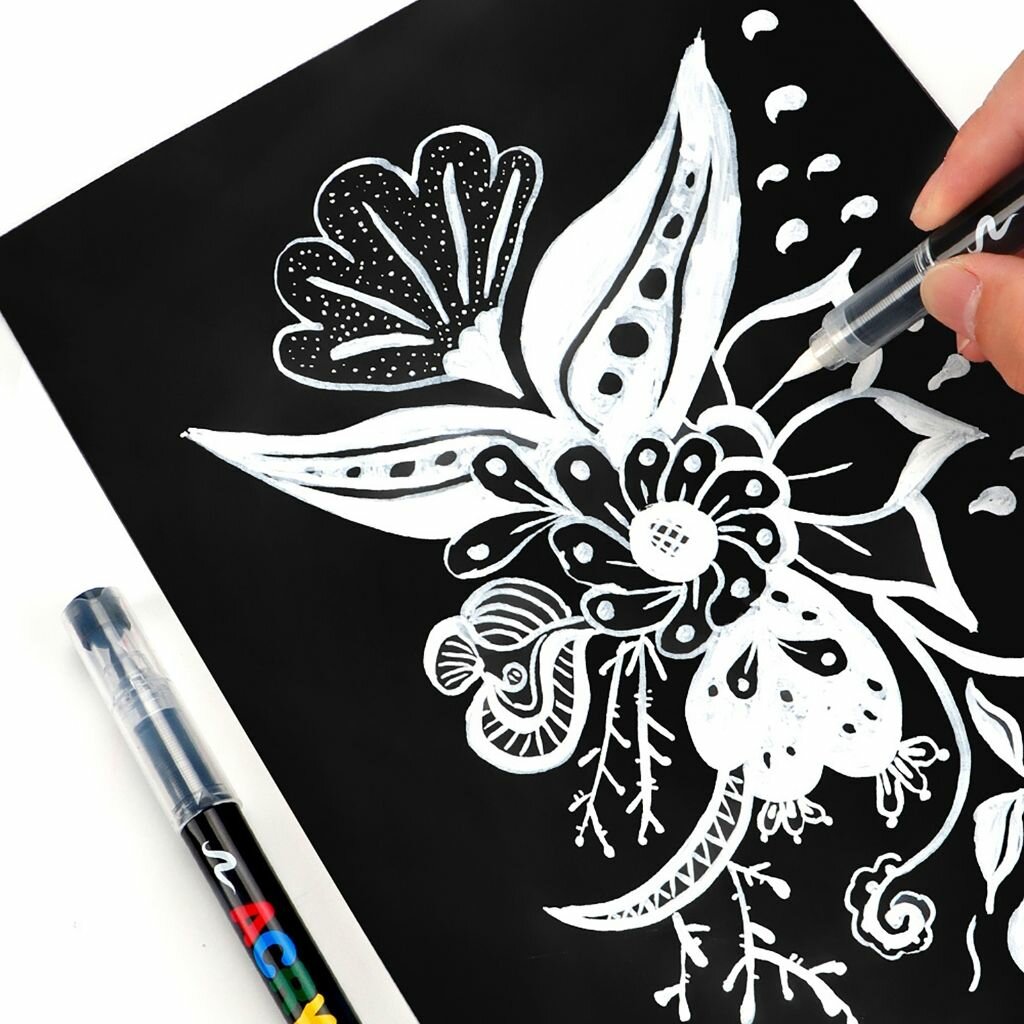 Акриловые маркеры с кистевым наконечником для рисования, создания открыток, скрапбукинга, ведения дневника, - 6 черных 6 белых