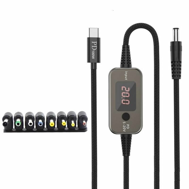 Регулируемые напряжения USB C к DC5521 кабель для зарядки PD100W с 8 переходниками для ноутбуков роутеров и электроники