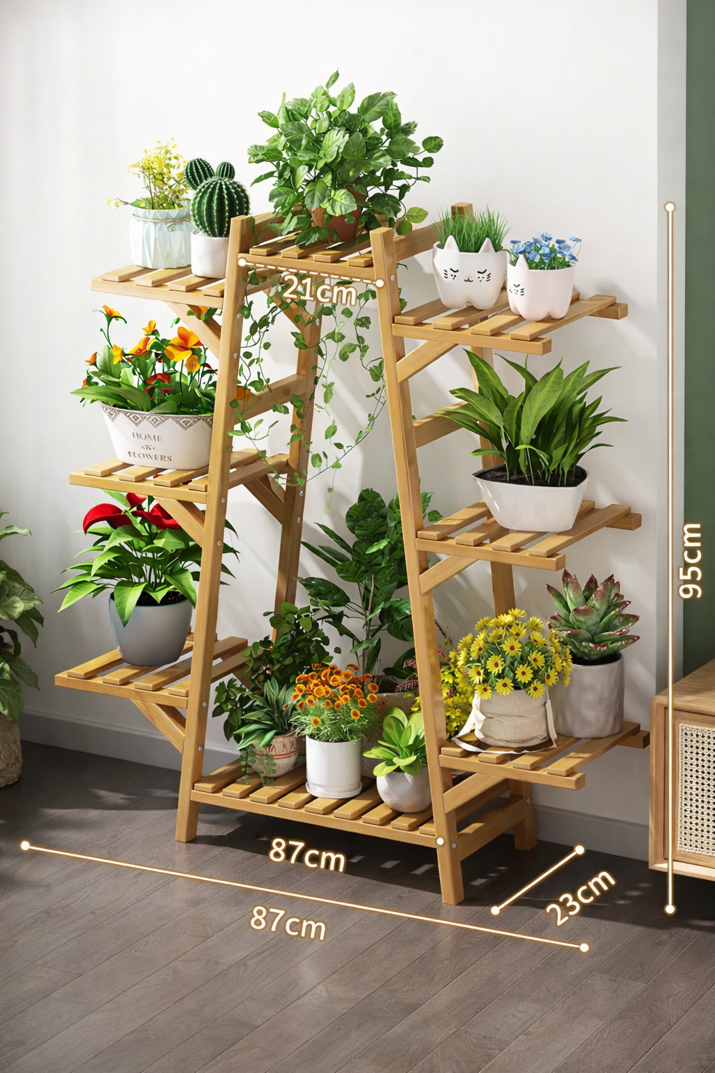 Подставка для цветов, этажерка для цветов, стеллаж для цветов Bambuchka, 87х23х95 см, натуральный бамбук
