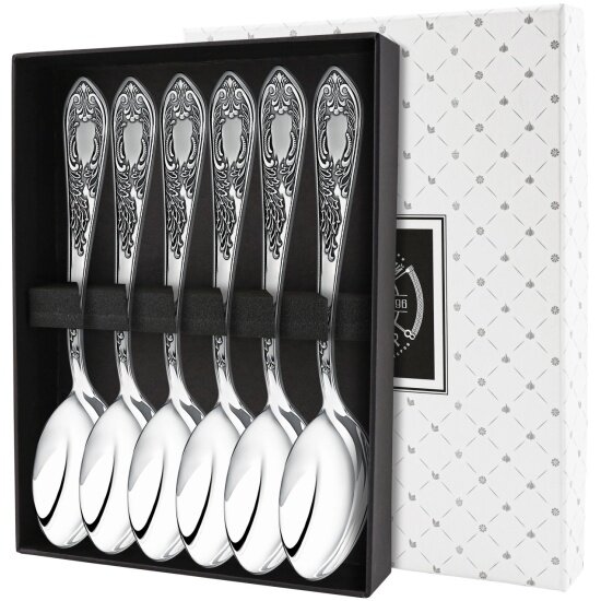 Набор чайных ложек Кольчугинский Мельхиор "Жасмин" посереб. с черн. 6 пр. + футляр