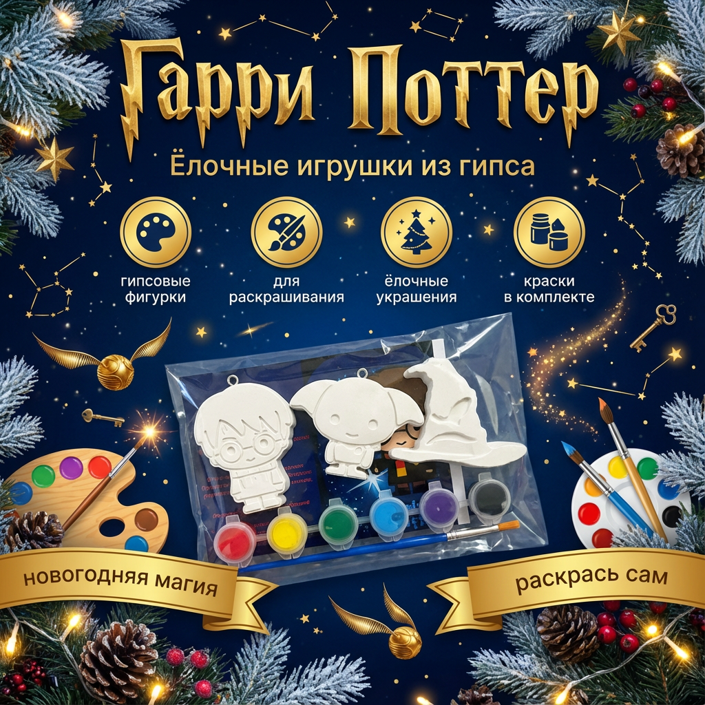 Набор для раскрашивания "Гарри Поттер", 3 фигурки, краски и кисточка