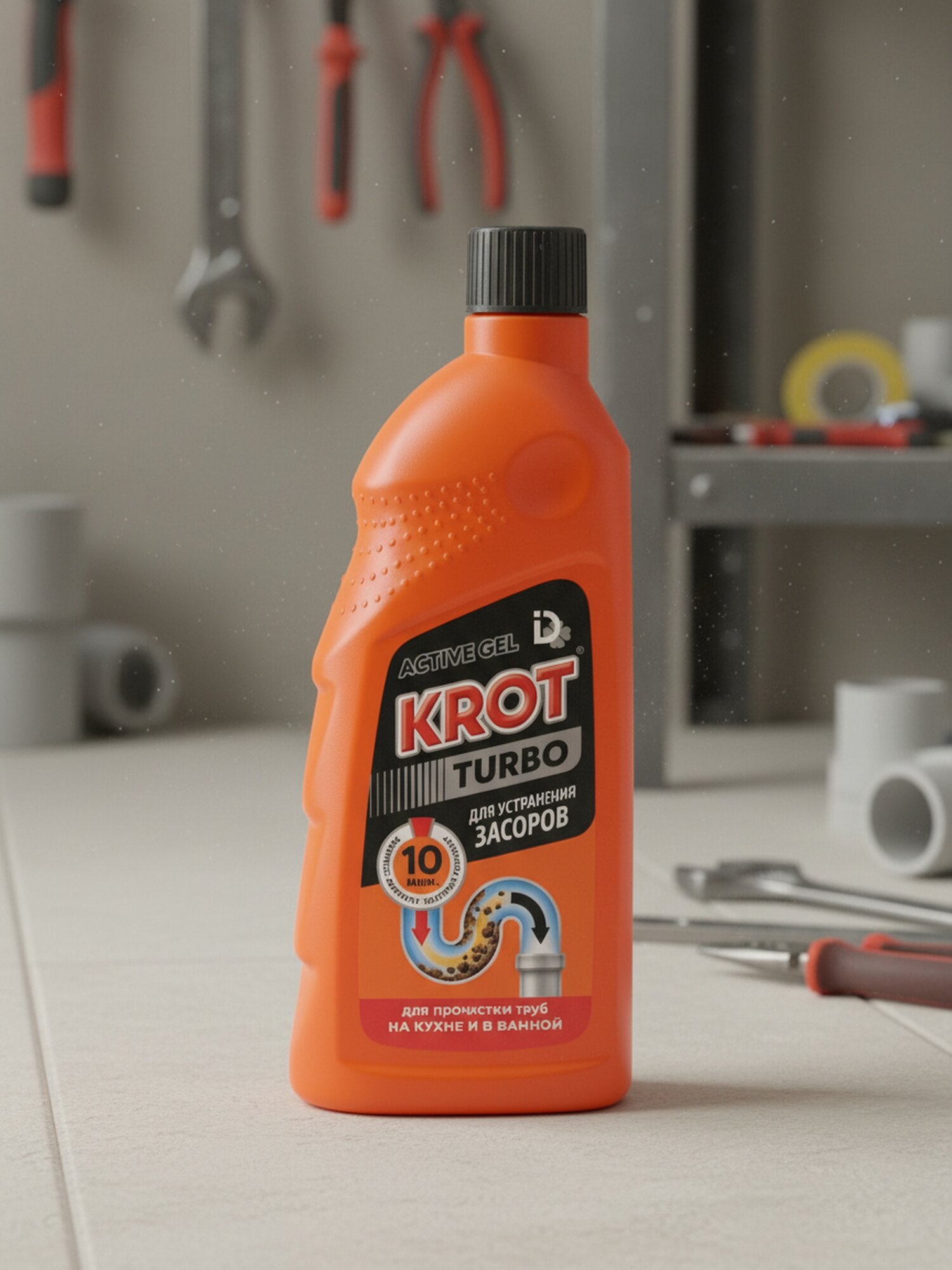 Гель от засоров Крот Турбо 1 л, средство для прочистки труб, Россия