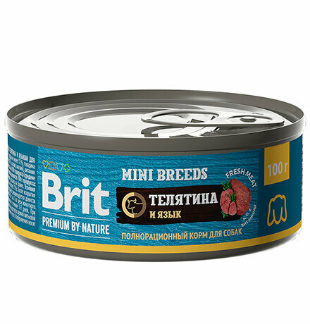 (цена за упаковку) 100г х 12шт консервы брит для взрослых собак мелких пород телятина и язык