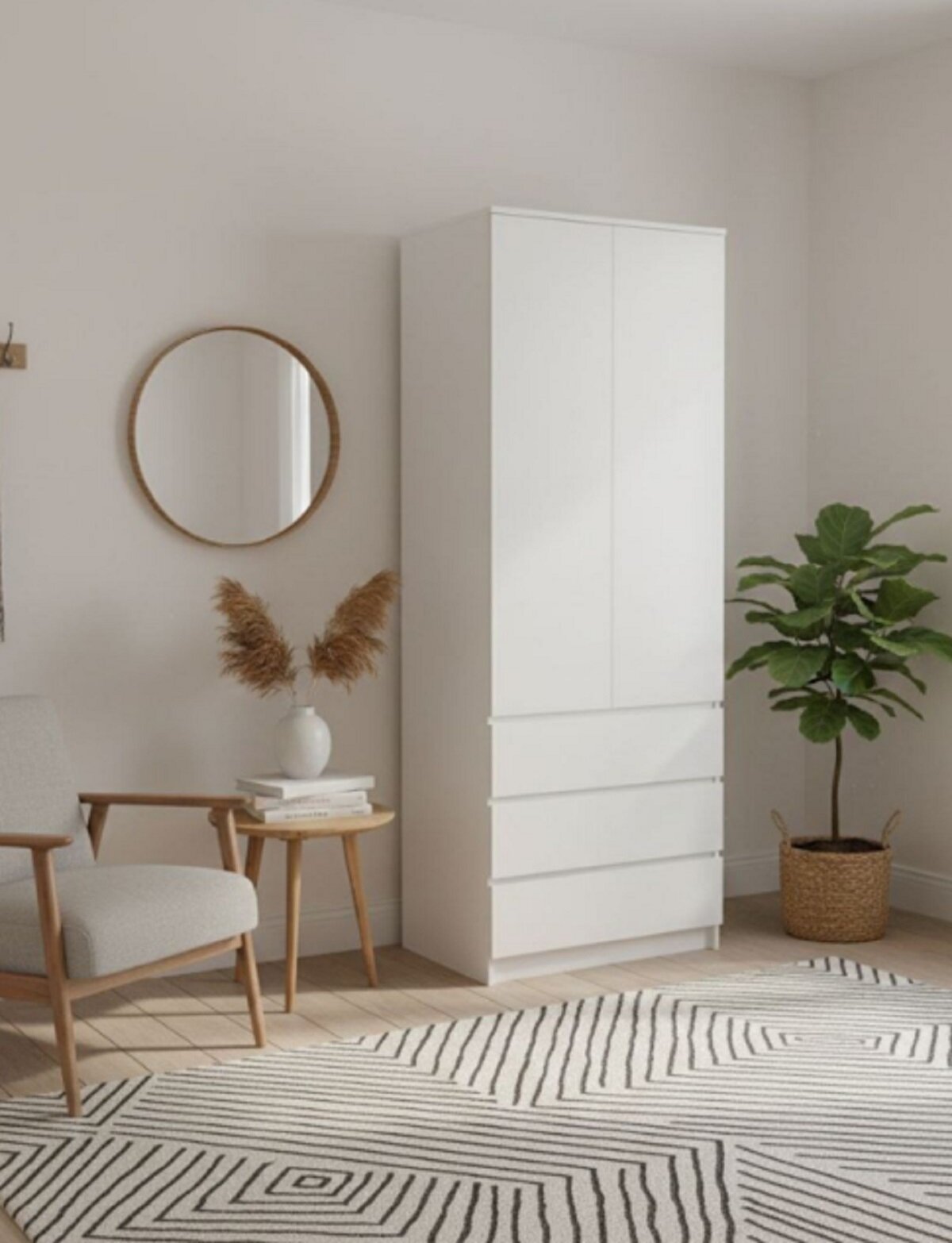 Шкаф Норд 800.3 комбинированный полки/штанга с ящиками 80х50х210 см, Белый гладкий