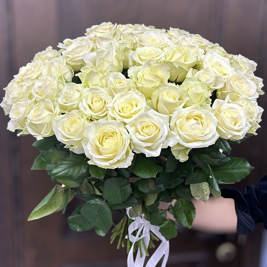 Букет из белых роз 51 шт, красивый букет цветов, шикарный, премиум цветы, премиум букет