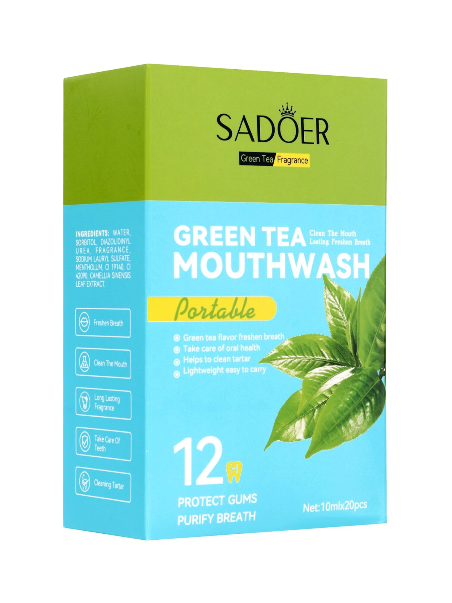 Ополаскиватель для полости рта в стиках со вкусом зеленого чая, 20 шт. по 10 мл