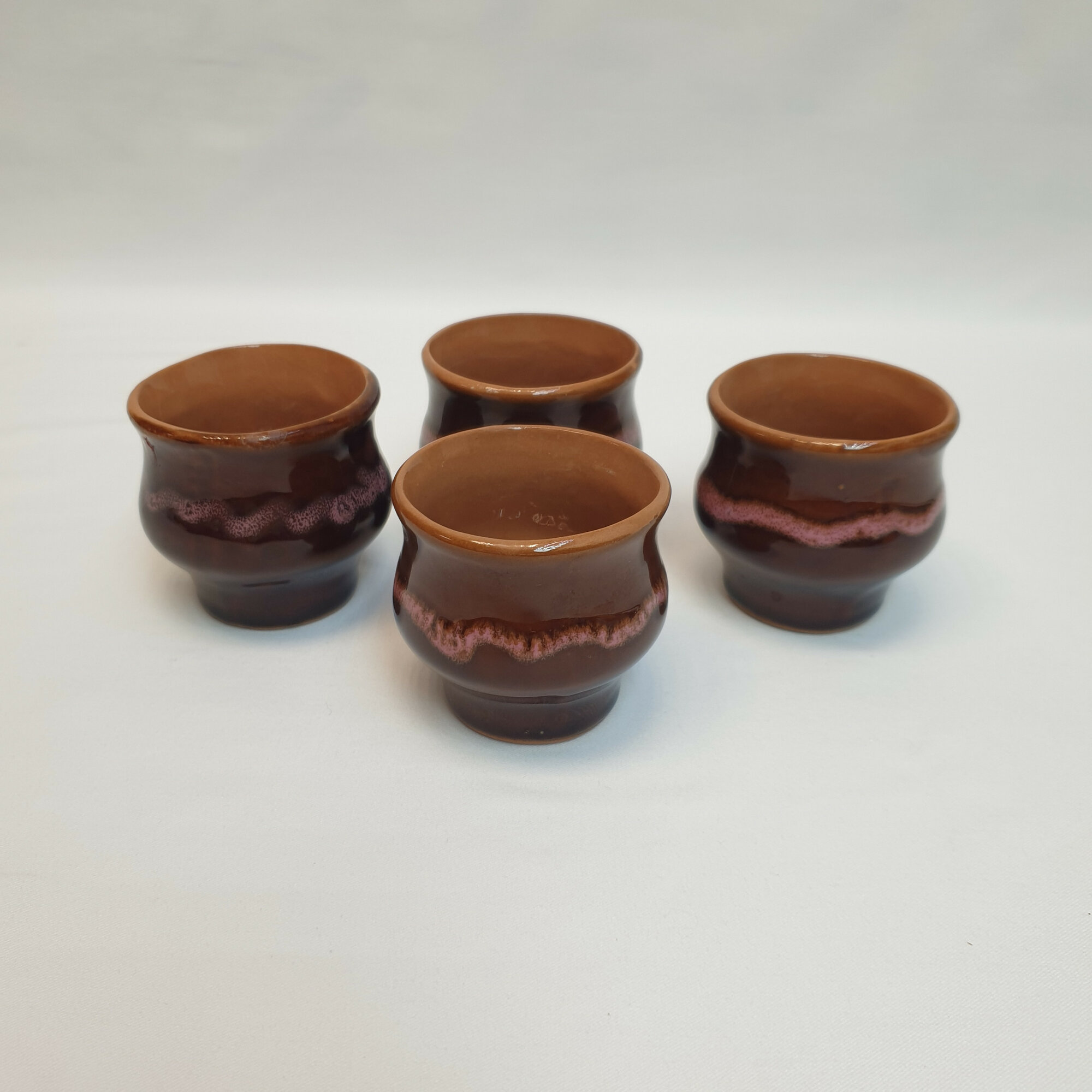 Набор из 4 кружек, обливая керамика 100 мл, винтаж СССР