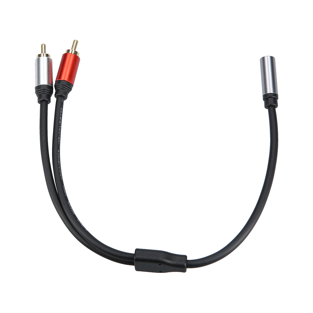 Кабель аудио 3.5мм женский разъем на два RCA мужских разъема стерео для микшера AV-усилителя длина 0.3м черный золотопластиковые контакты изоляция ПВХ провод из лакированной меди упаковка 12.1x17.8x1.5см вес 74г