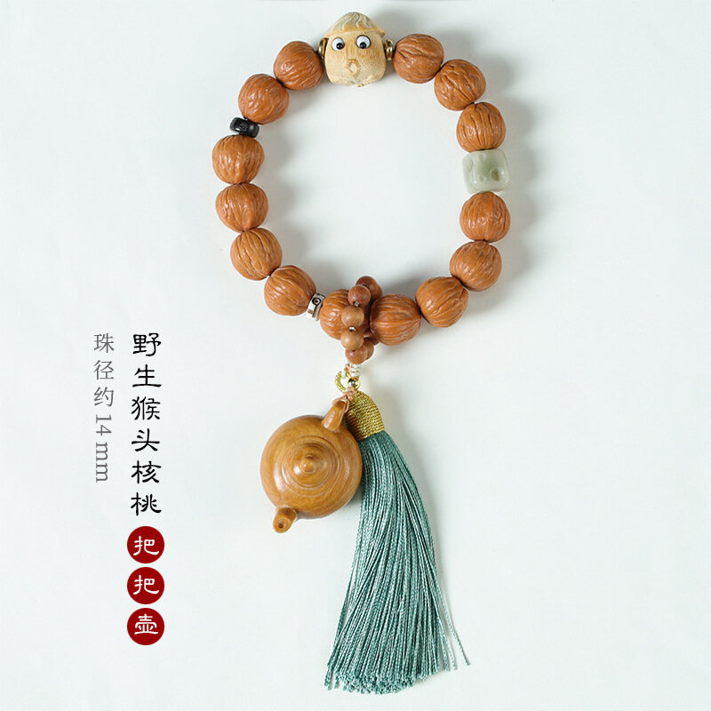 Браслет из орехового дерева с головой обезьяны и перьями феникса, богатый браслет с головой обезьяны для мужчин и женщин, культурная игра, одиночный круглый ручной горшок, игра с бусинами Будды, оптовая продажа