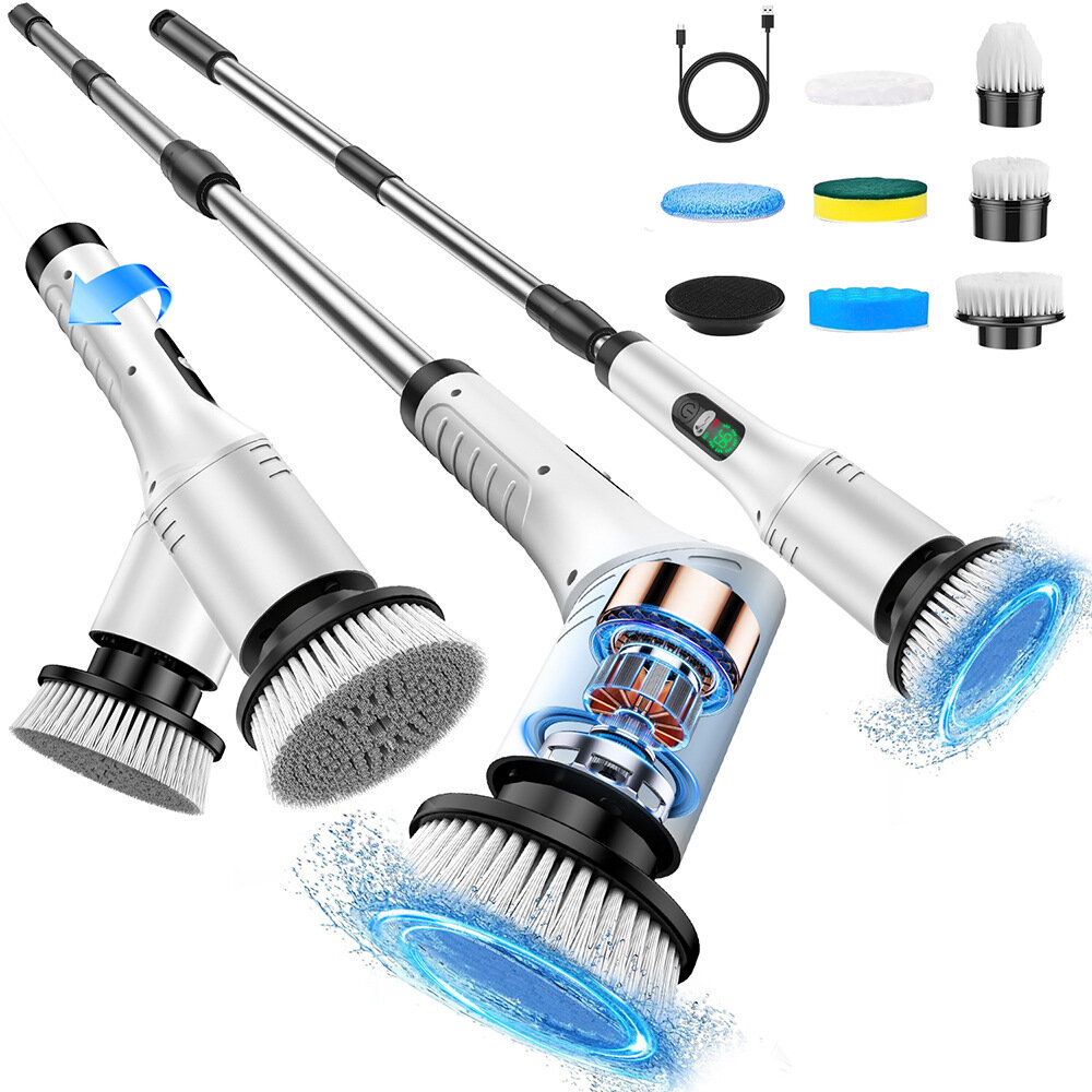 Кросс-бордерная новая многофункциональная беспроводная электрическая чистящая щетка, полностью автоматическая, вращающаяся, телескопическая, ручная, с цифровым дисплеем, длинная ручка для чистки