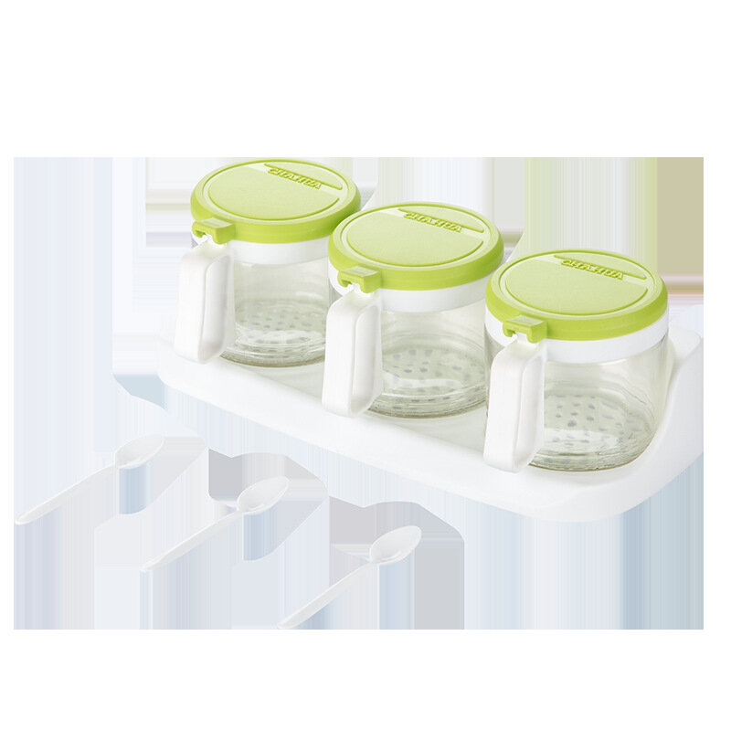 Стеклянная коробка для специй Camellia, банка для специй, коробка для специй, кухонная банка для специй, банка для сахара, соли и глутамата, кухонные принадлежности, 3 набора