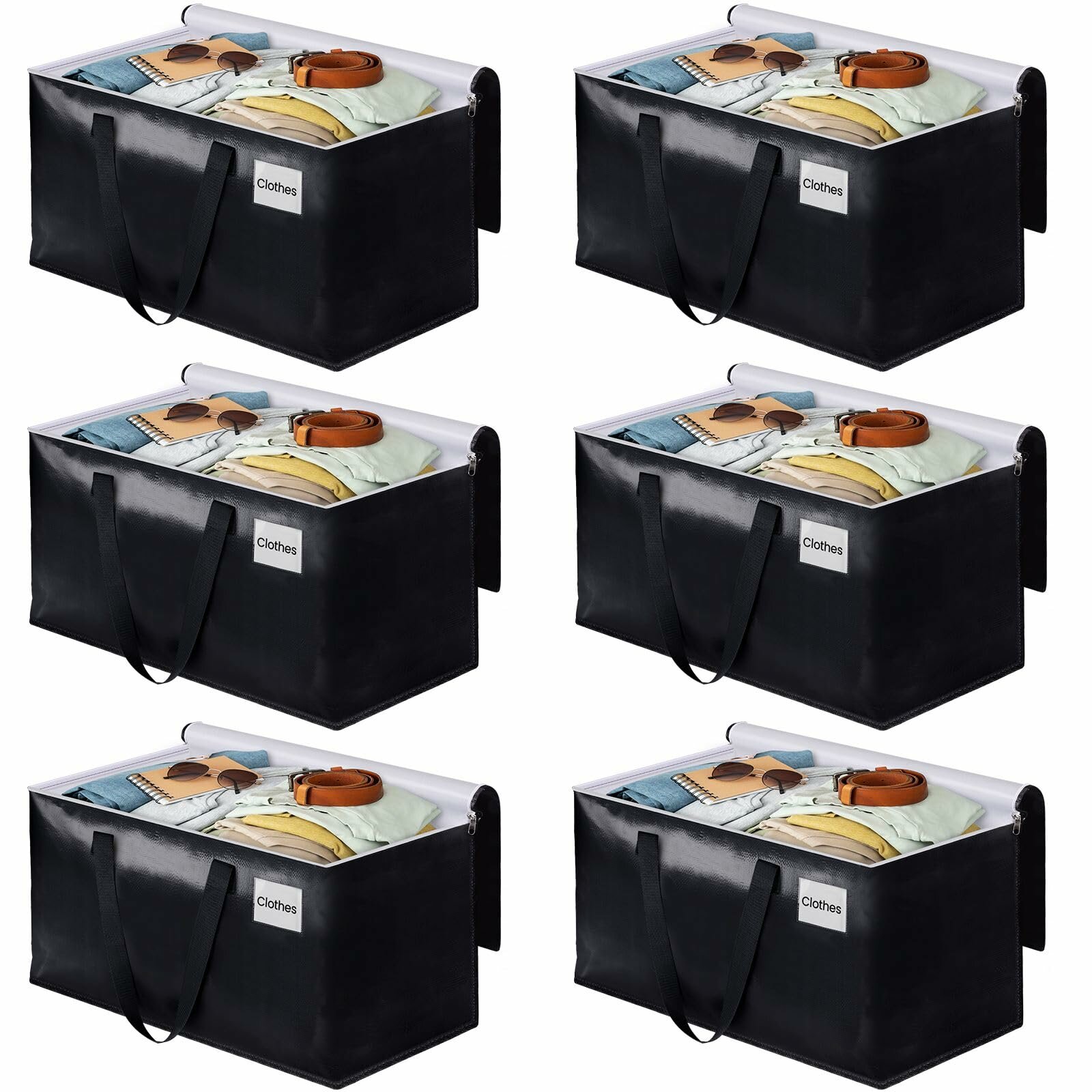 Перемещаемые сумки, прочные коробки для переезда с зippers и прочными ручками, сумки для хранения для экономии места и упаковки, разборные принадлежности для переезда, контейнеры для хранения (93L, 6-шт, Черный)