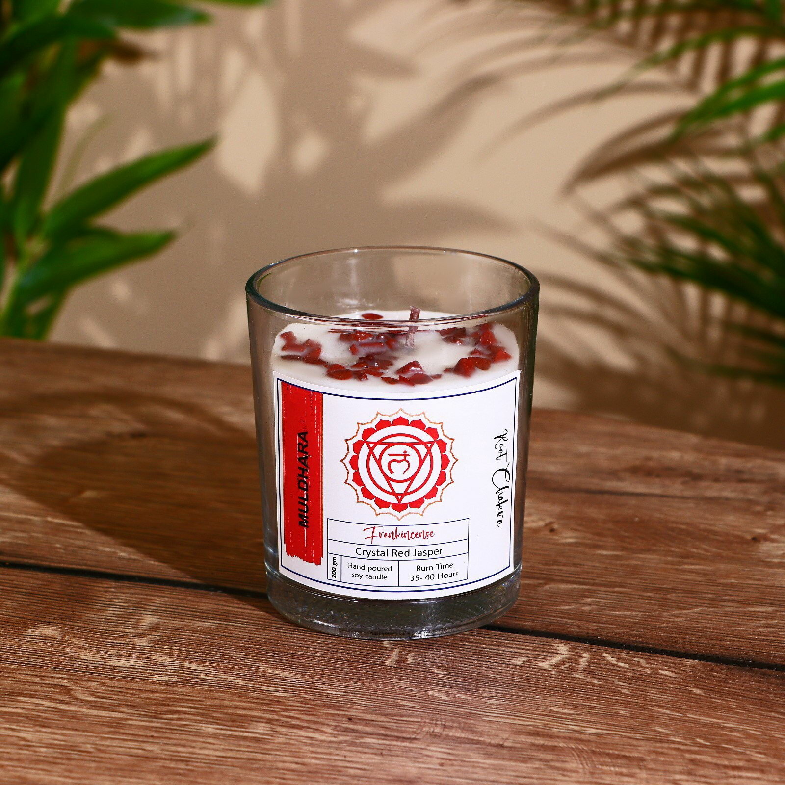 Свеча соевая "7 чакр", с кристаллами, 200 г, Муладхара, форма свечи: в стакане