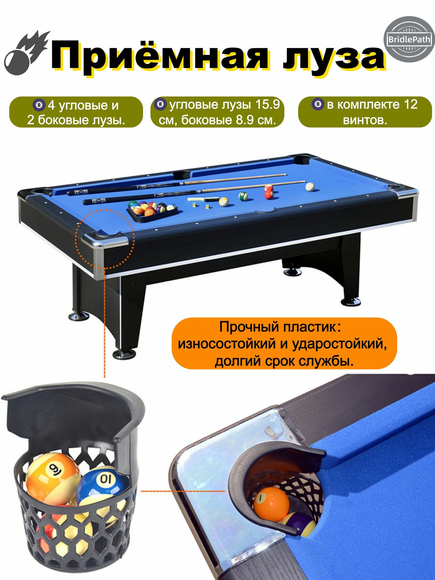 Комплект из 6 пластиковых луз для бильярдного стола замена угловых и боковых карманов