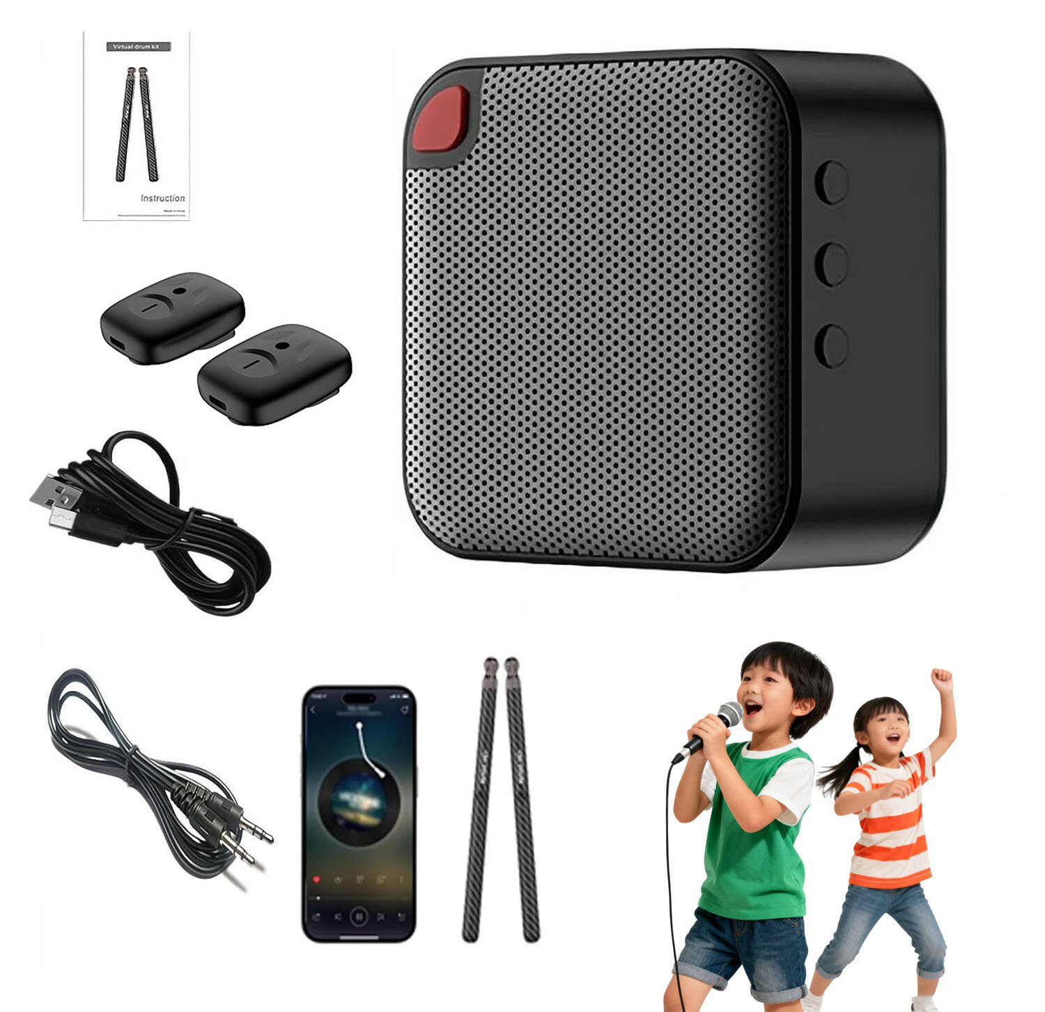 Виртуальный электронный барабанный комплект, палочки для барабанов, воздушные палочки для барабанов, электронные барабаны, портативный виртуальный электронный барабанный комплект, черный, базовая модель, вес 415 г, размеры цветной коробки 300 x 100 x 65