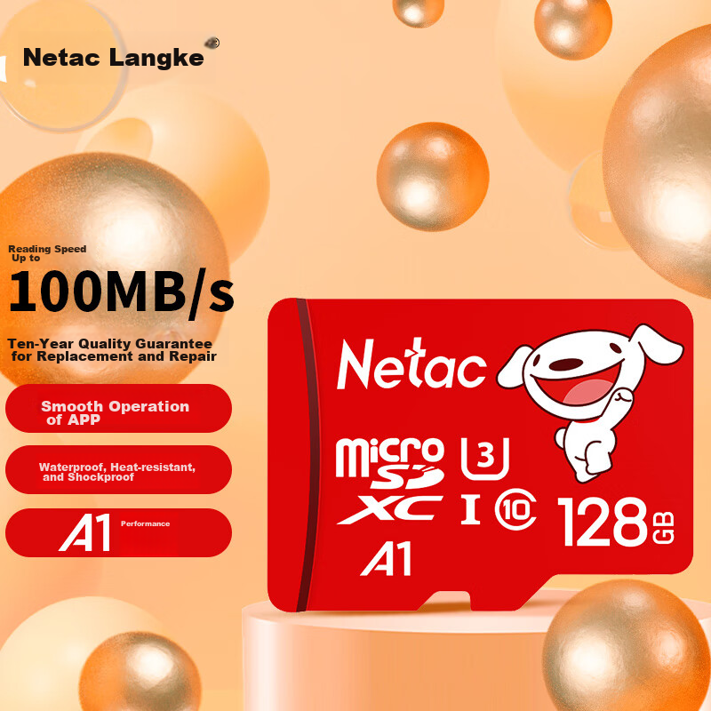 Netac & JOY Co-Branded 128GB TF (MicroSD) Memory Card, U3 C10 A1 4K P500 Series, Read Speed 100MB/s, Supports 4K, Continuous Recording