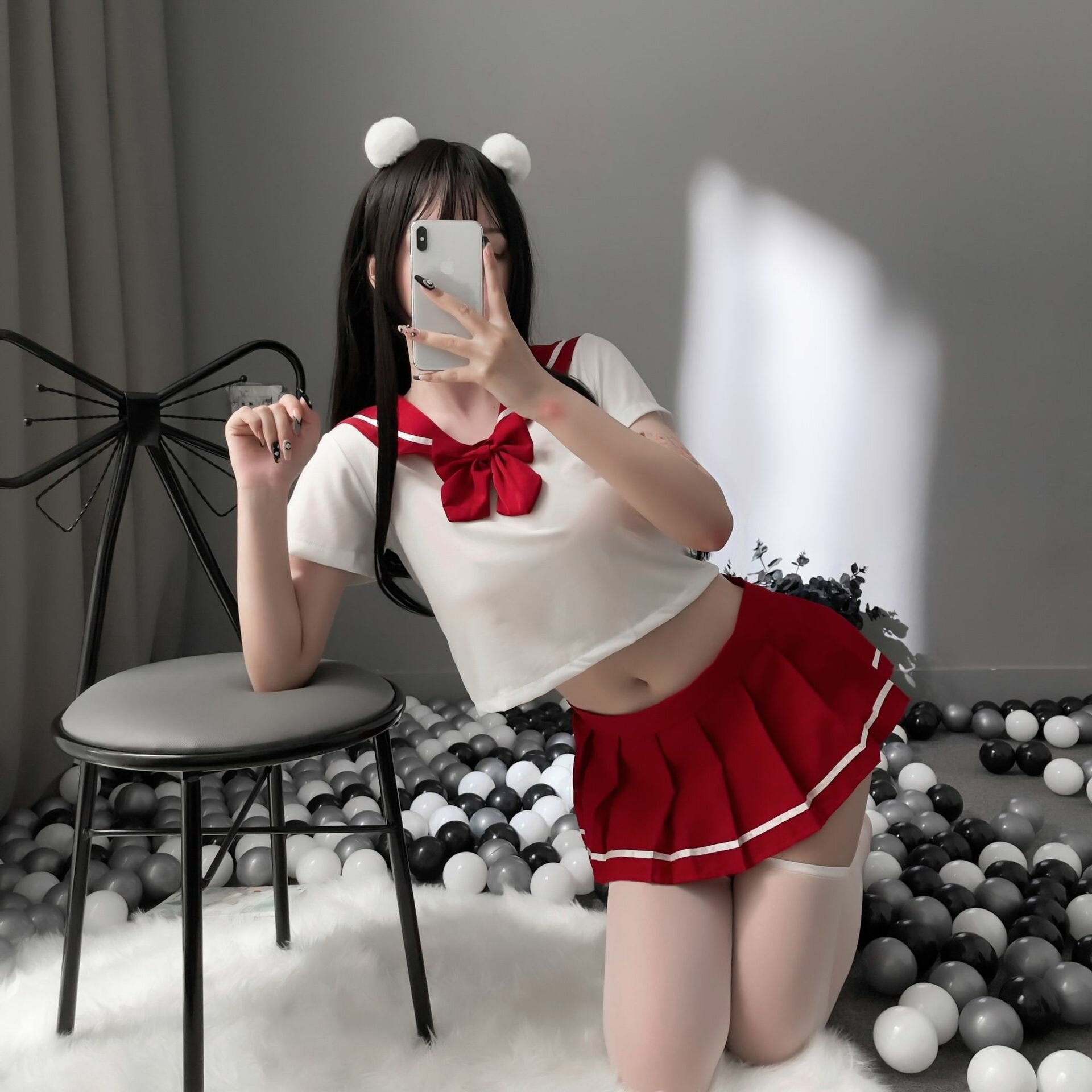 Сексуальный комплект одежды для дома: ночная рубашка в стиле школьницы, короткая плиссированная юбка, шелковая пляжная одежда. Красный.