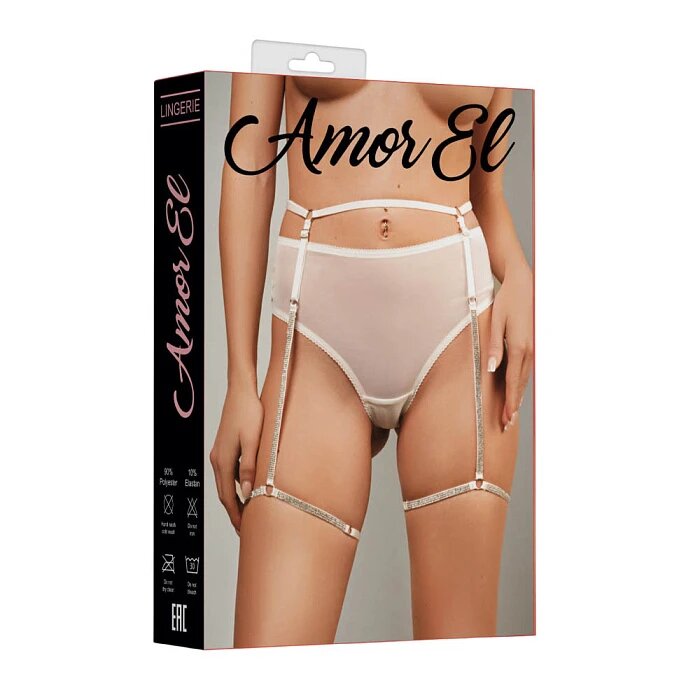 Трусики соблазнительные с поясом и гартерами «Amor El», белые (S/M)