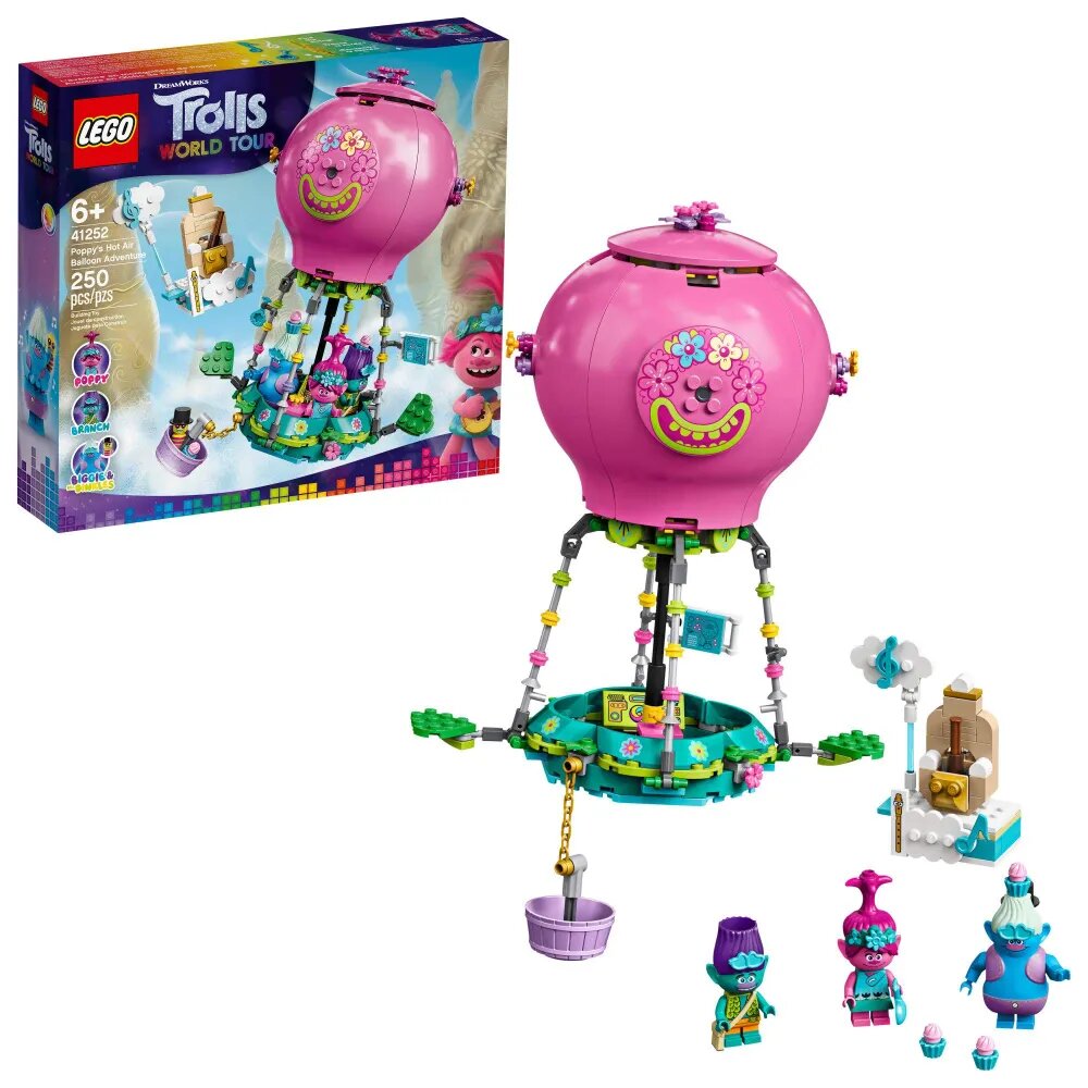 LEGO DreamWorks Trolls World Tour Poppys Hot Air Balloon Adventure / Набор строительных игрушек LEGO DreamWorks Trolls World Tour 41252, идеально подходящий для творческих игр (250 деталей)
