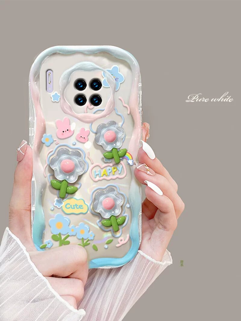 Чехол для Huawei Mate 30E Pro с 3D-изображением водно-синего цветка, водяной капли, мягкий ТПУ