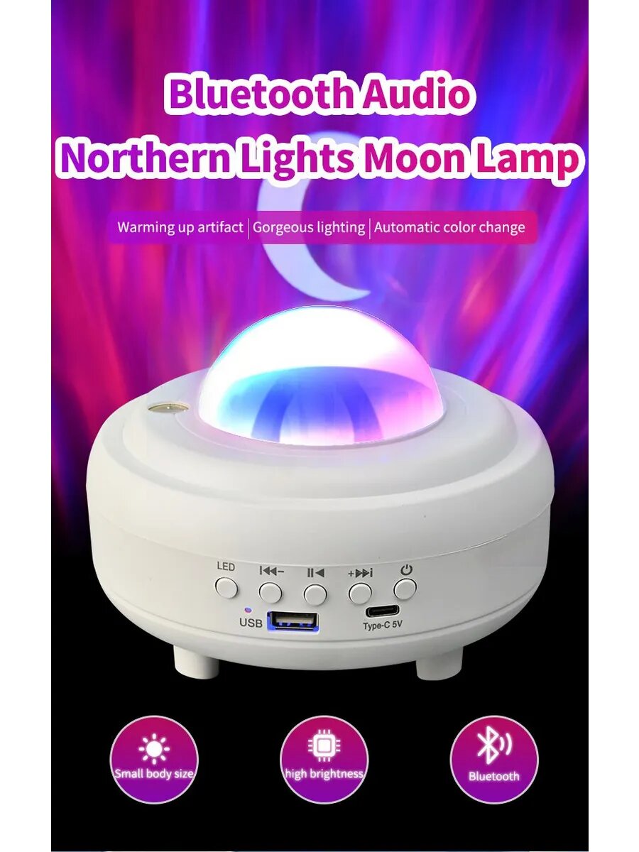 Ночник-проектор звездное небо с Bluetooth динамиком пультом ДУ и музыкой, белый