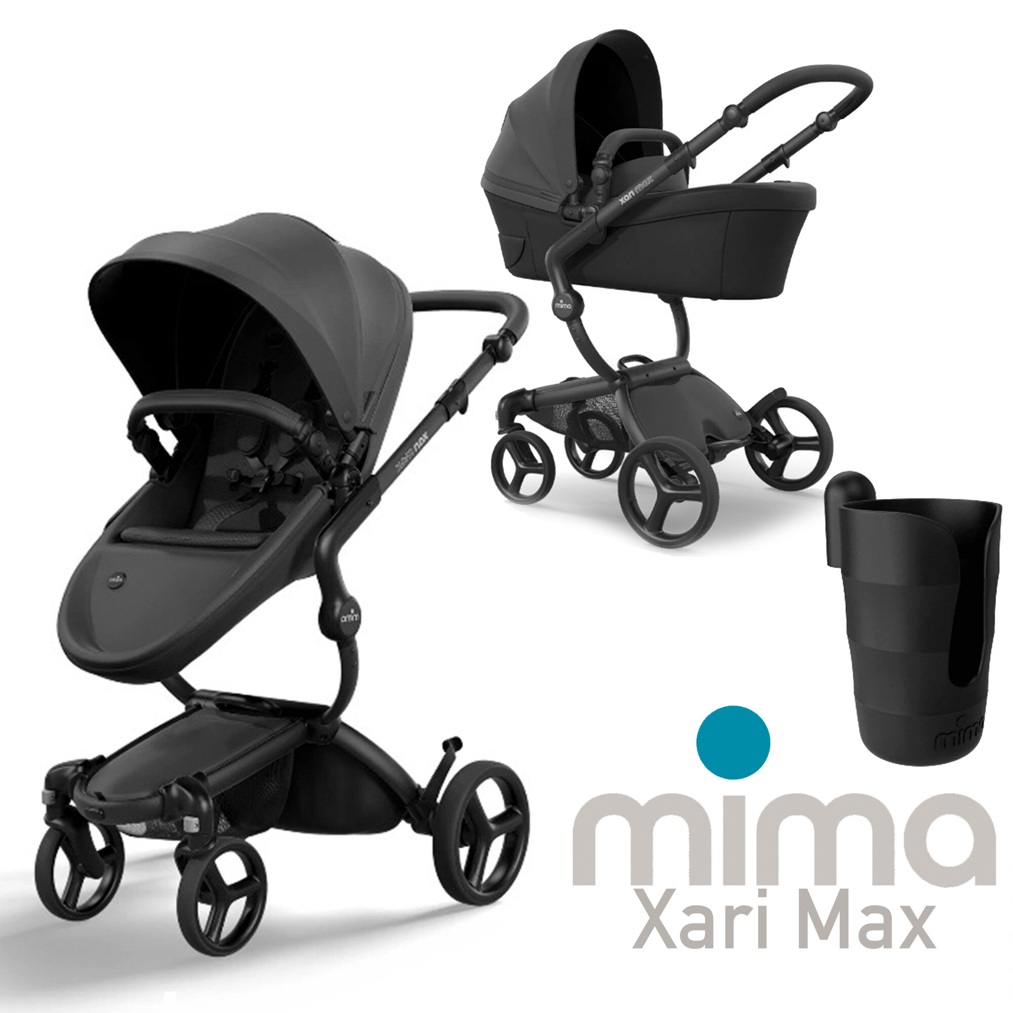 Коляска 2 в 1 Mima Xari MAX Black/ Snow White + подстаканник