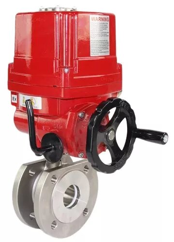 Кран шаровой DN.ru КШмФП.316.200 Ду40 Ру16 полнопроходной двухходовой, нержавеющая сталь 316, межфланцевый, уплотнение - PTFE, со взрывозащищенным электроприводом DN. ru EX-010 24В