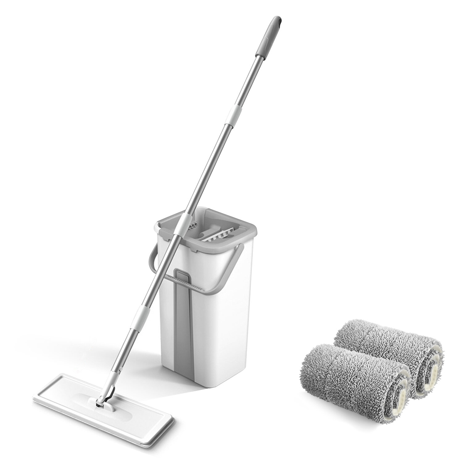 Моп из микрофибра с ведром для уборки пола, ручное отжимание, моемые насадки, многоразовые, мягкие заменные насадки, для деревянных полов, сухой и мокрый, цвет бежевый и белый, 1 комплект насадок, 2 комплект насадок, 3 комплект насадок (дополнительно)