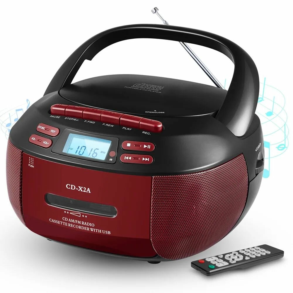 CD - плеер Boombox Коробочный проигрыватель Комбинированный Bluetooth AM, FM - радио стерео звук с пультом дистанционного управления, записи ленты, AC/DC с питанием, разъем для наушников.