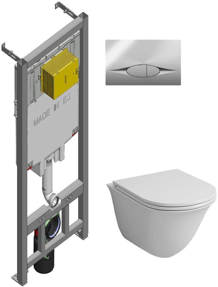 Комплект инсталляция с унитазом Jacob Delafon E21822-CP с кнопкой смыва, хром + унитаз подвесной Grossman GR-4412MS безободковый, с сиденьем микролифт, белый матовый