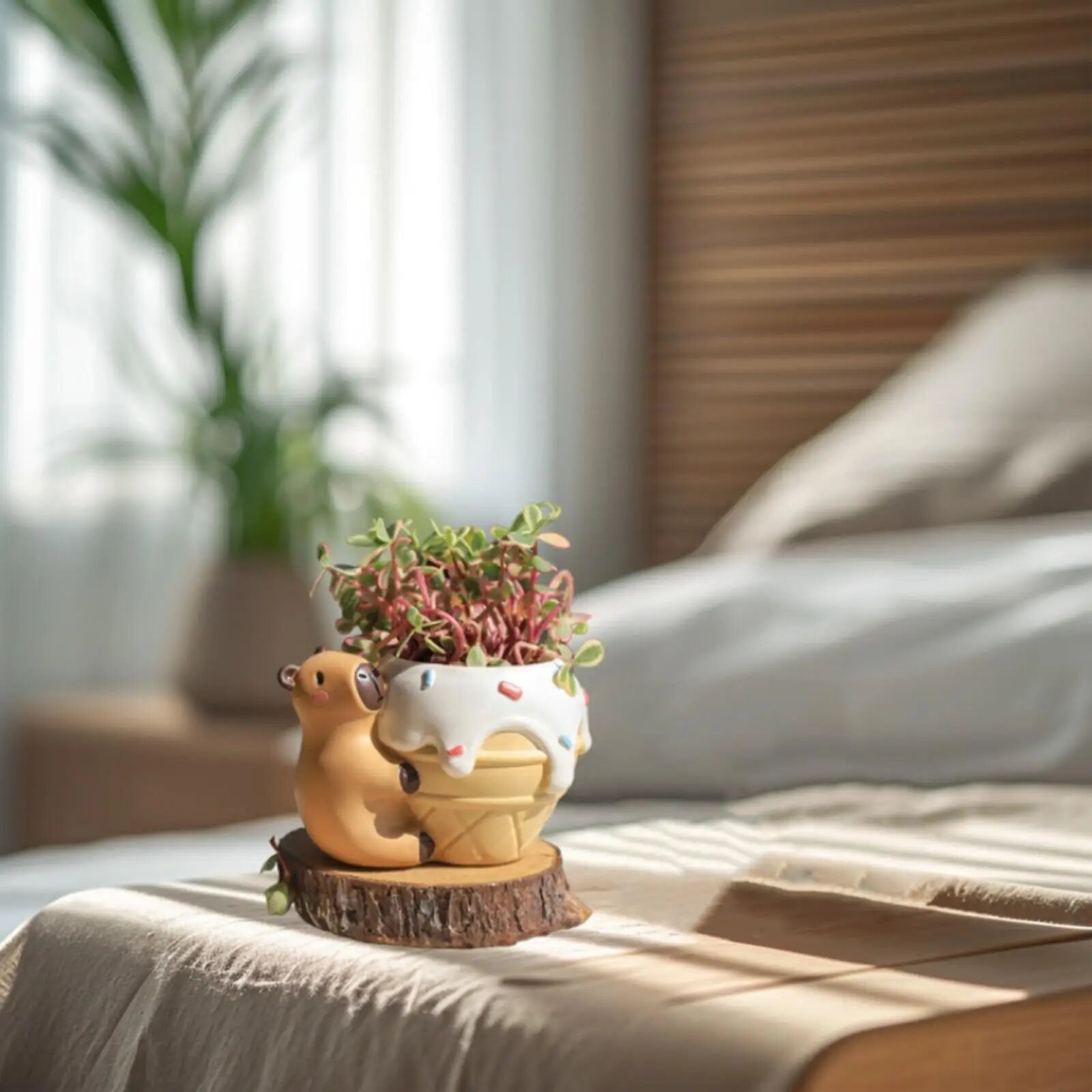 Маленький цветочный горшок с капибарой MagiDeal Eat Ice Cream